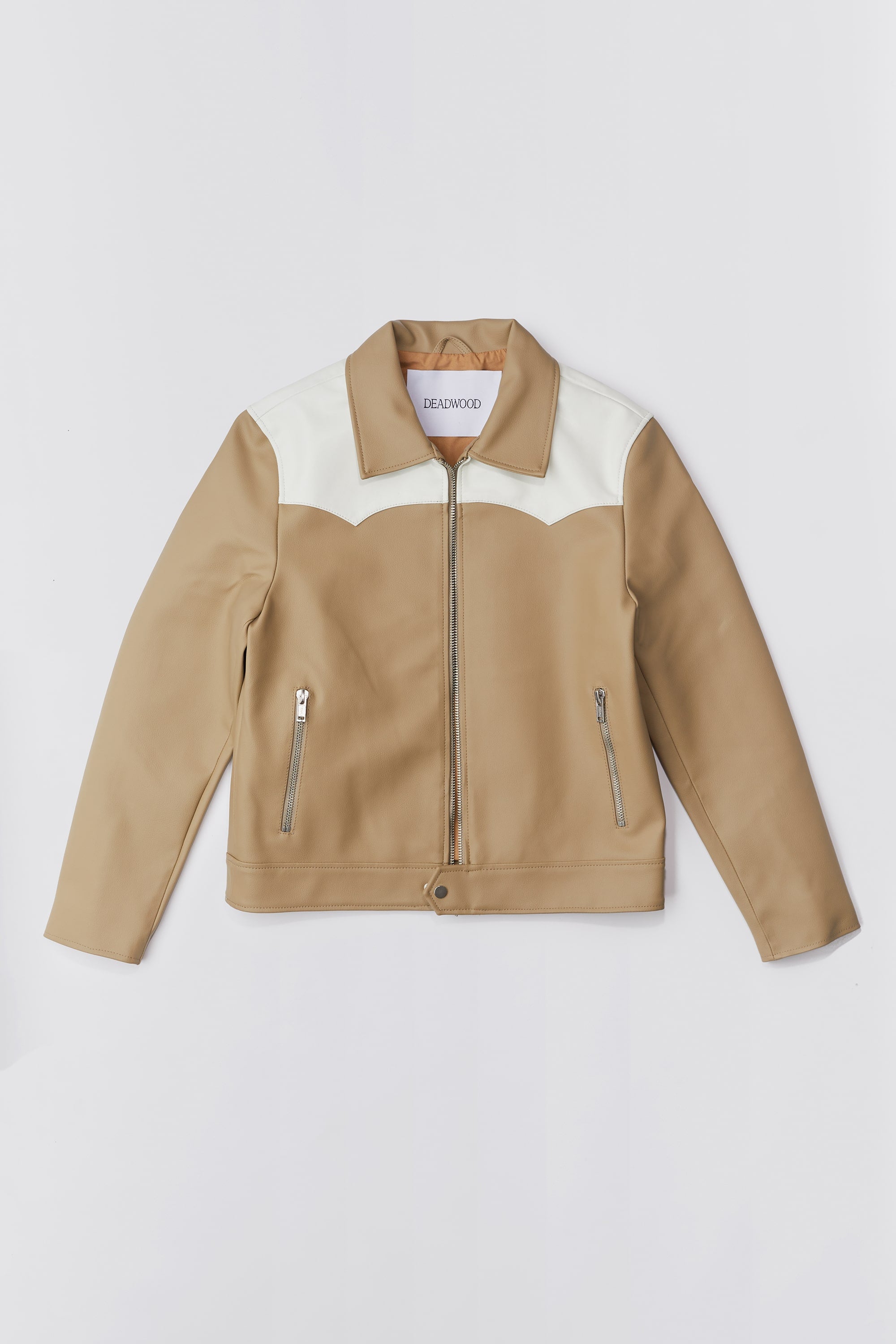 Women's Sharpe Beige and White Cactus Leather Jacket | Deadwood ...